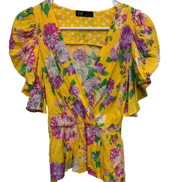 Zara | Tops | Zara Trf Yellow Floral Puff Sleeve Tie Top | Poshmark